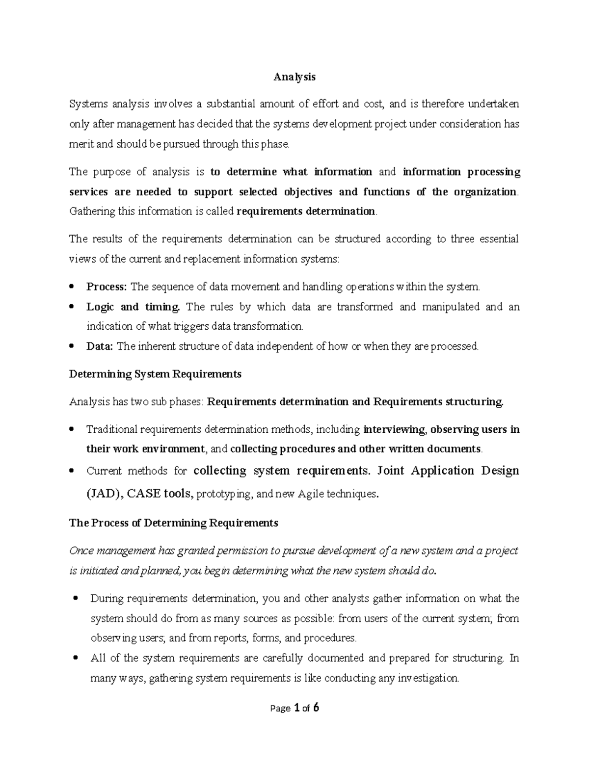 Week 6 - Systems Analysis Phase 1: Requirements Determination - Studocu