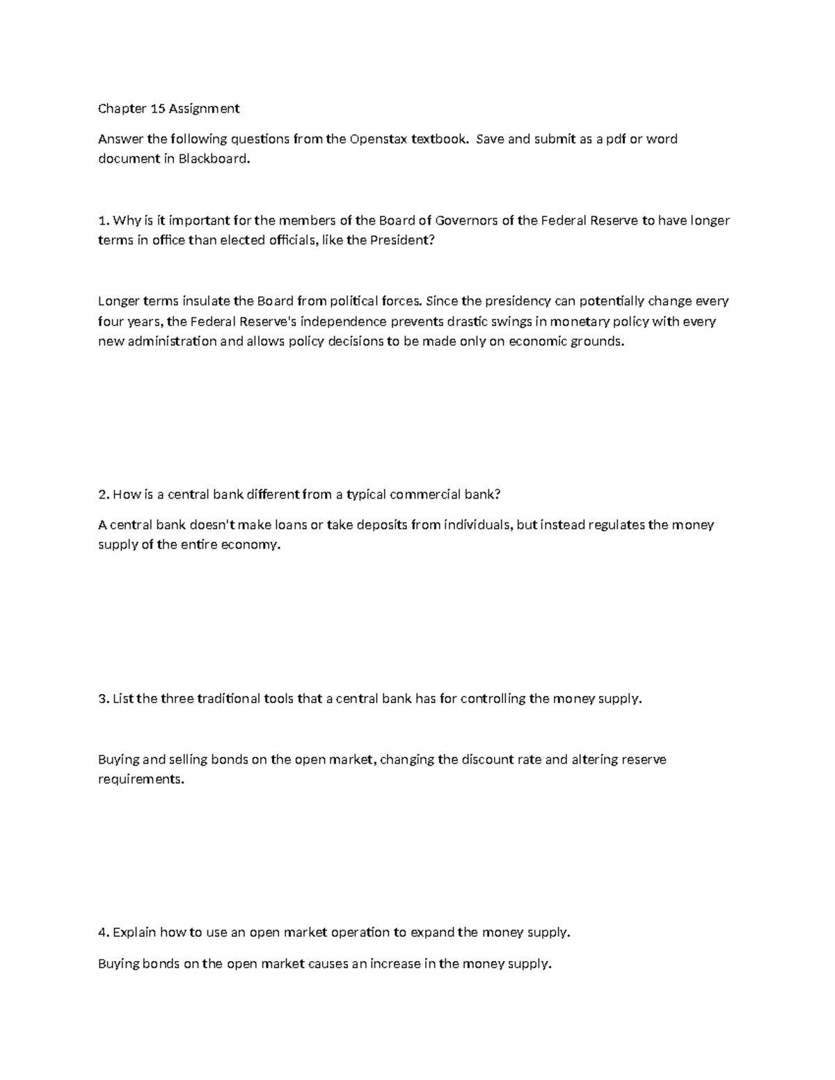 Ch15 Assignment - Chapter 15 Questions - Chapter 15 Assignment Answer ...