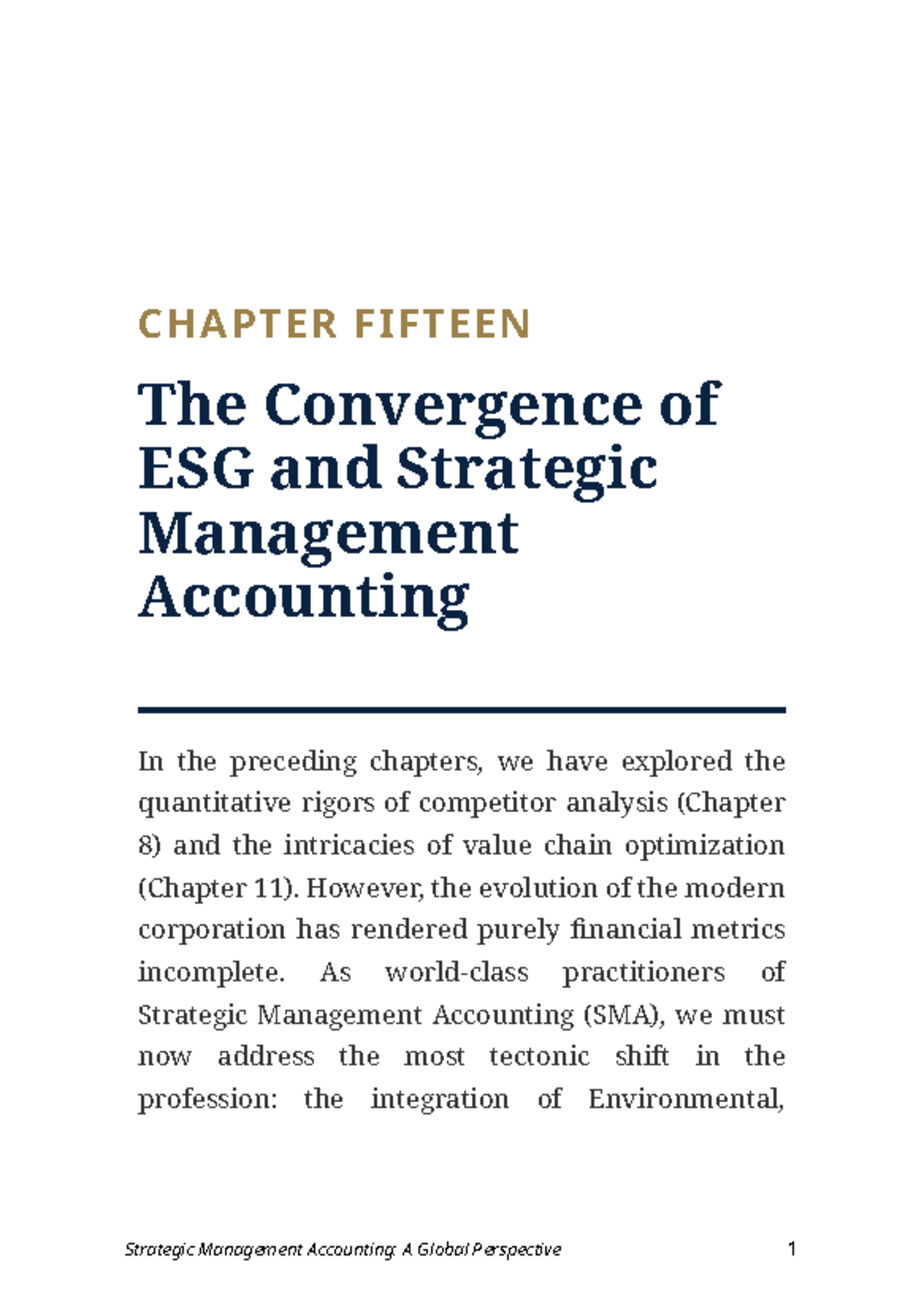 CHAPTER 15: Integrating ESG into Strategic Management Accounting - Studocu