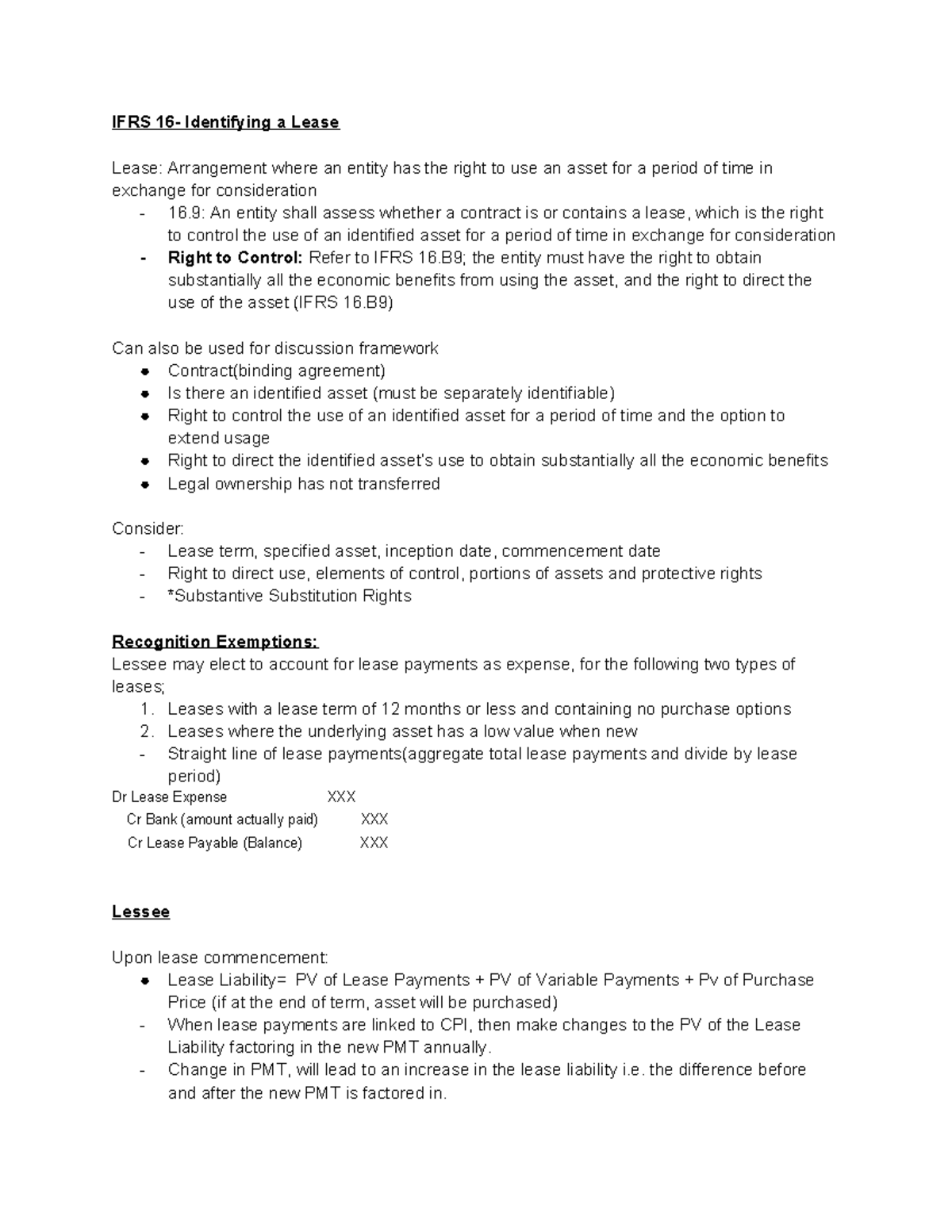 Leasing - Notes on IFRS 16: Identifying a Lease - Studocu