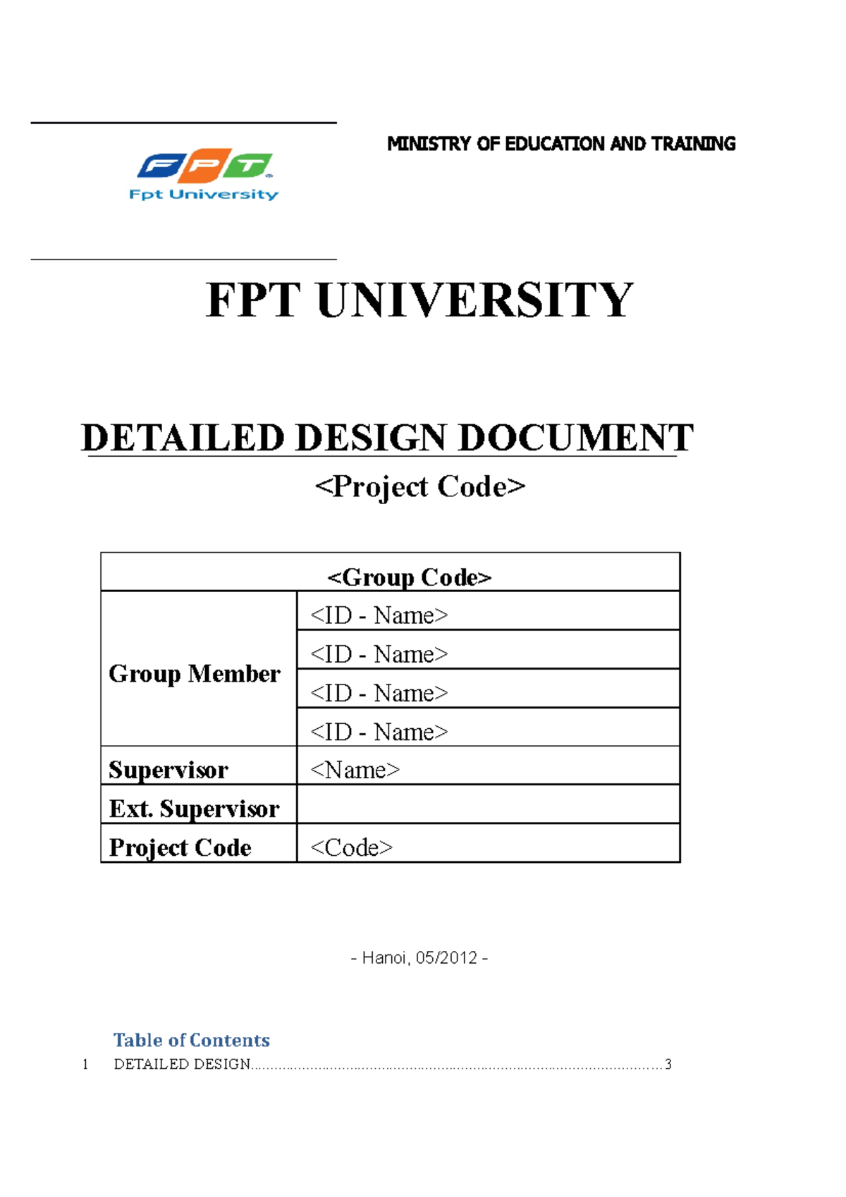 Template Detailed Design - MINISTRY OF EDUCATION AND TRAINING FPT ...