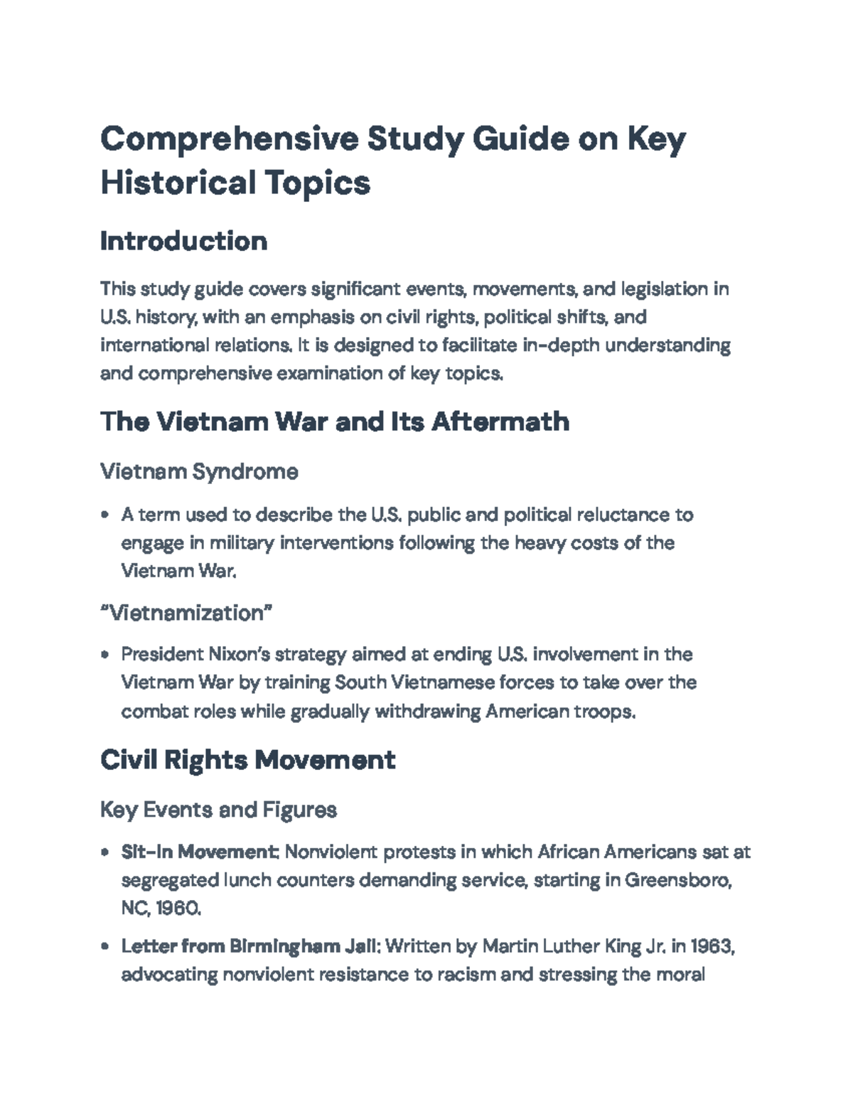 Comprehensive Study Guide on U.S. History: Key Events & Legislation ...
