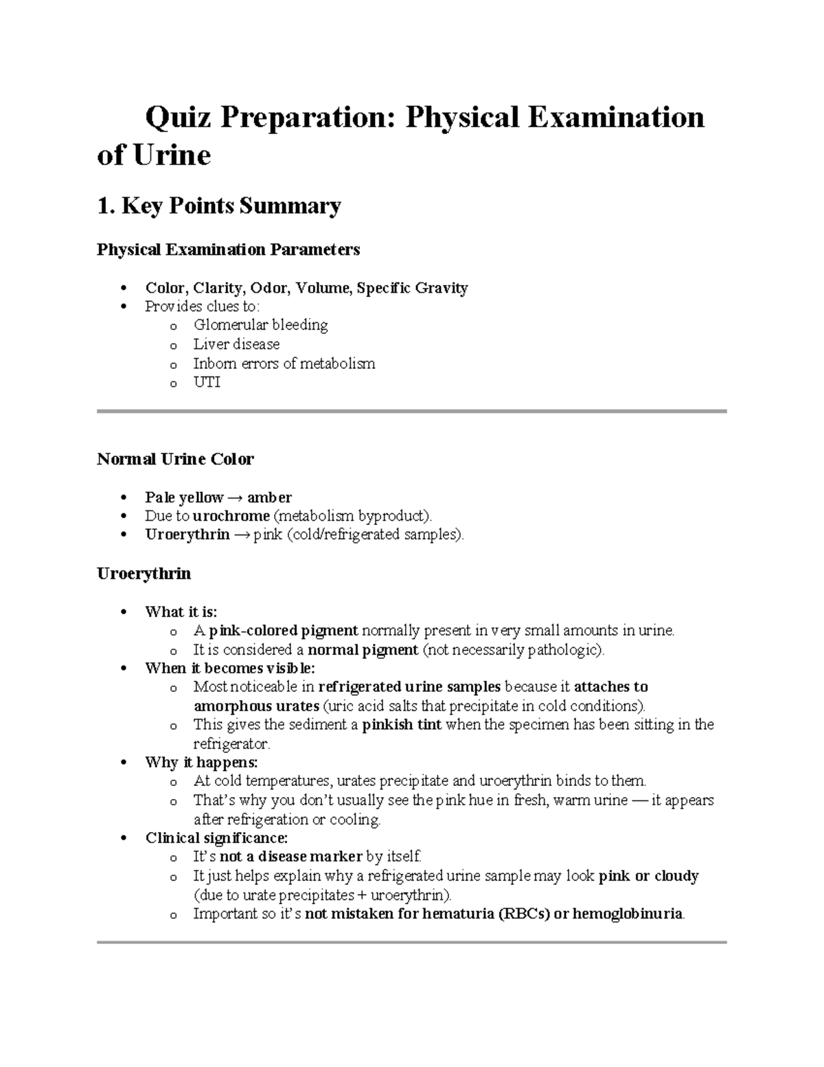 AUBF 1: Quiz Prep on Urine Physical Examination Key Points - Studocu