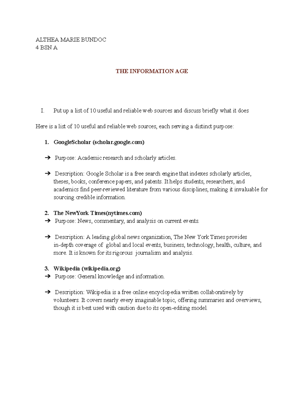 THE Information AGE - sts subject - ALTHEA MARIE BUNDOC 4 BSN A THE ...