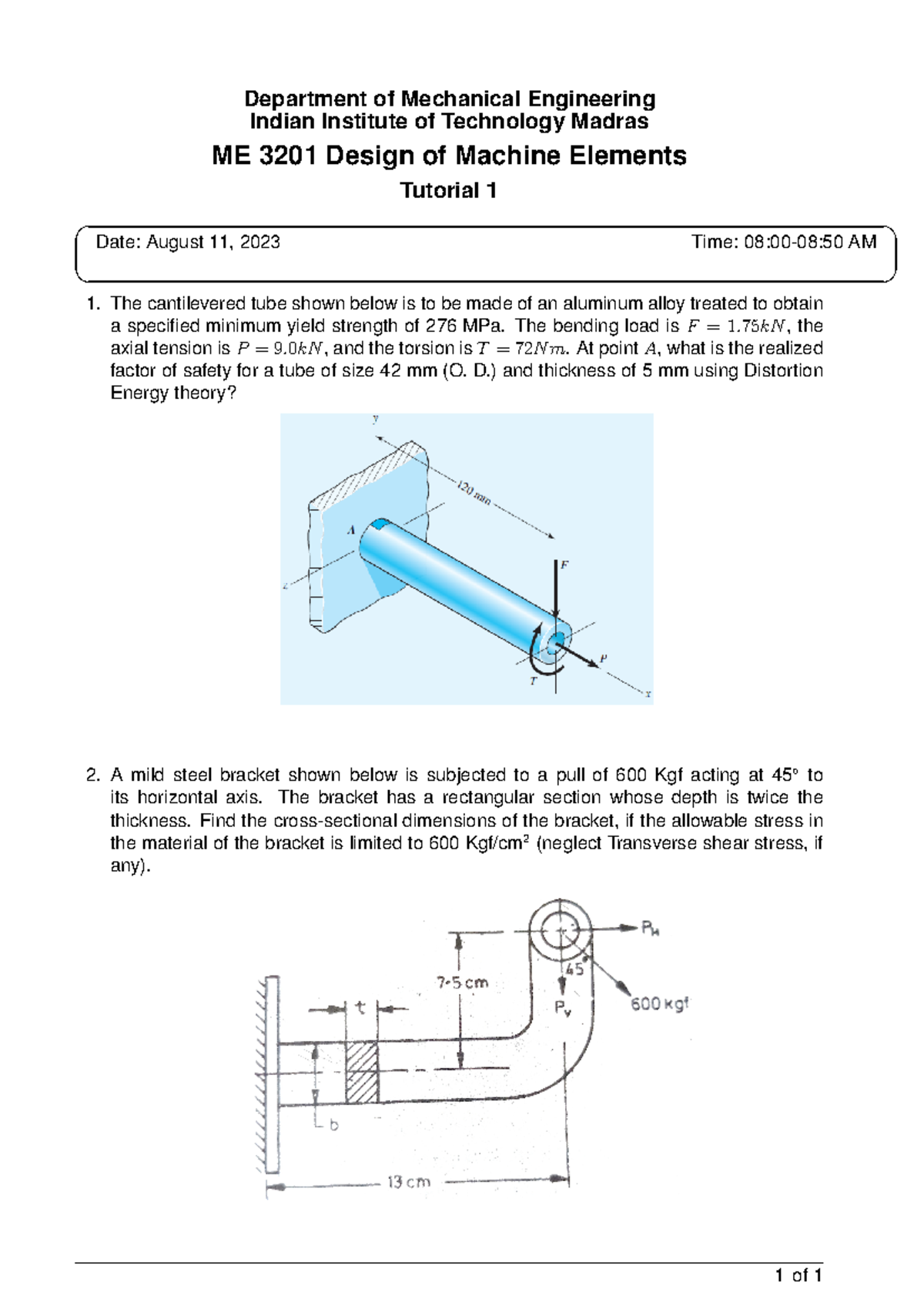 ME3201 Tutorial 1 - Assignment - Department of Mechanical Engineering ...