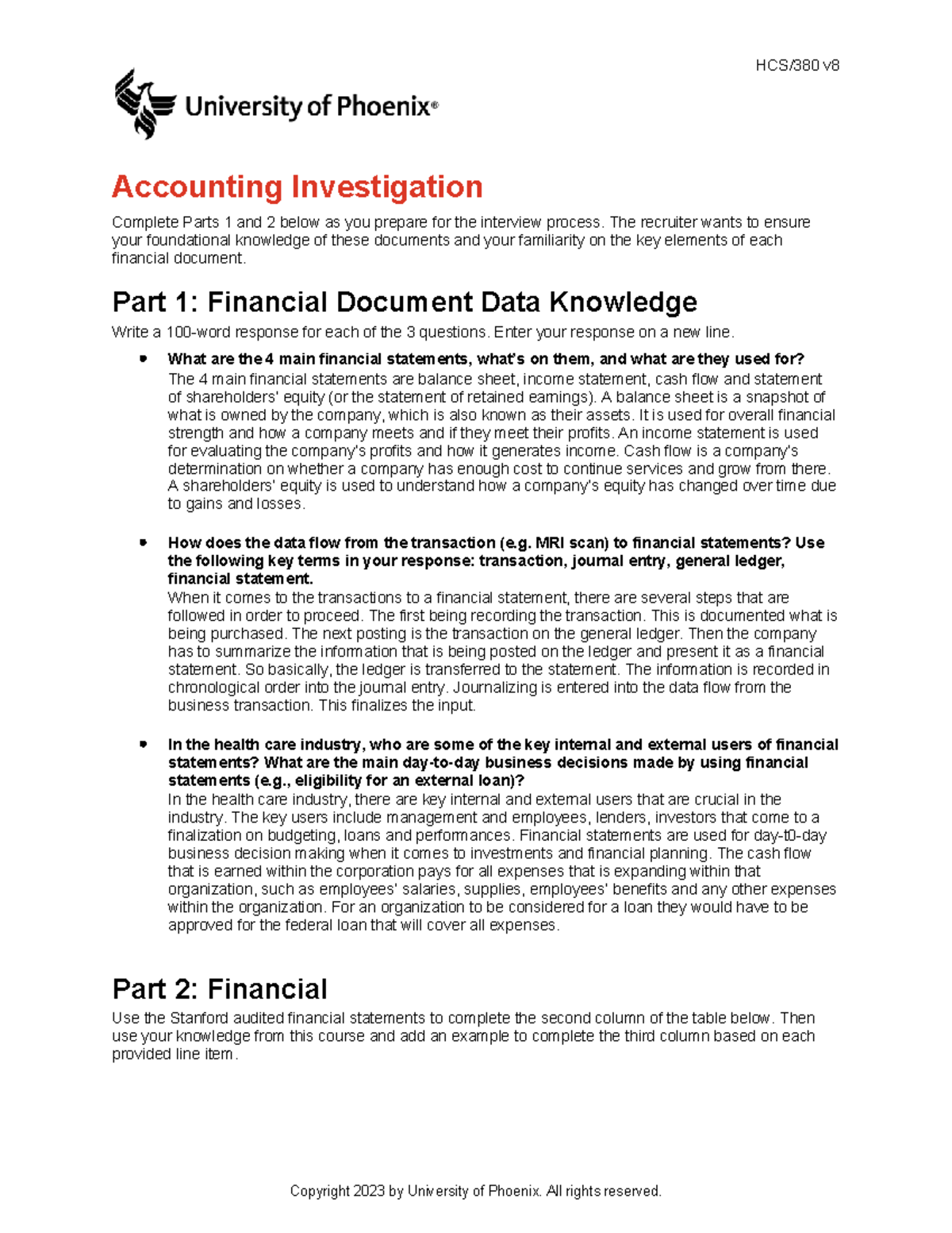 Accounting Week 2 Assignment: Financial Statements & Data Flow Analysis ...