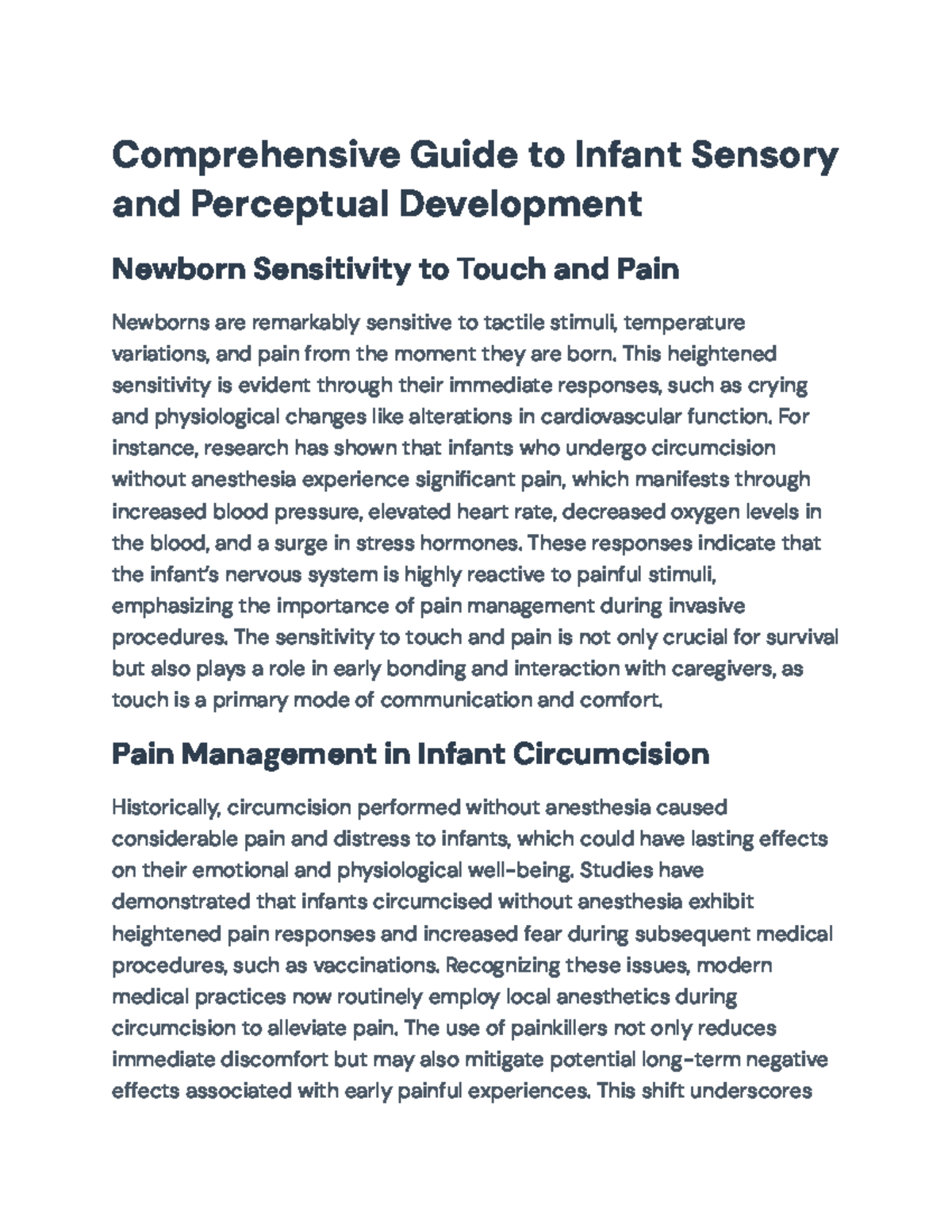 Comprehensive Guide to Infant Sensory & Perceptual Development - Studocu