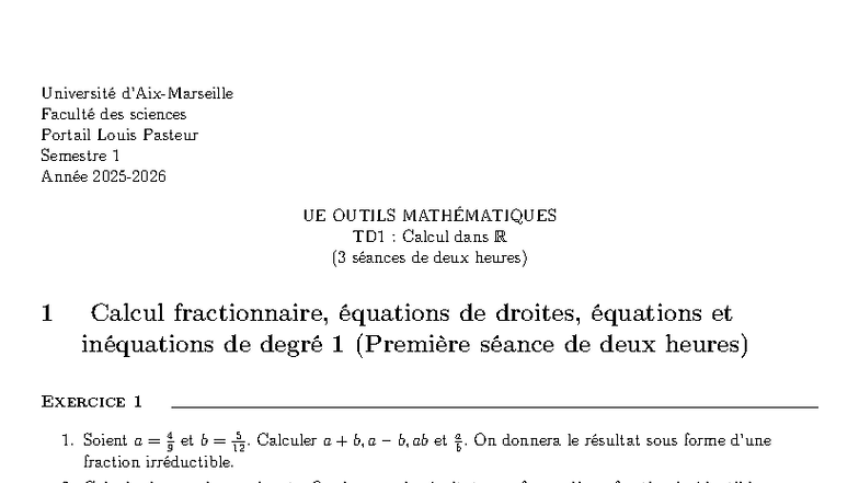 TD1 : Outils Mathématiques - Calcul dans R (2025-2026) - Studocu