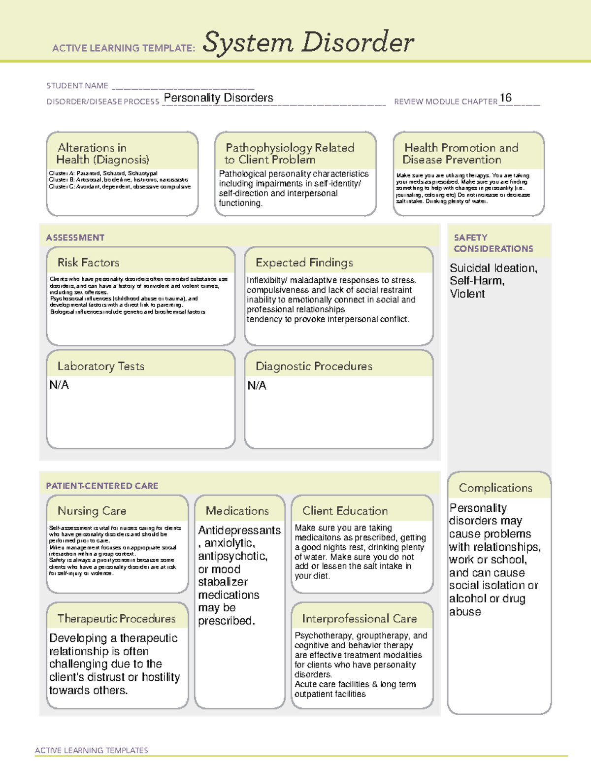 Personality Disorder Overview & Assessment: Active Learning Template ...