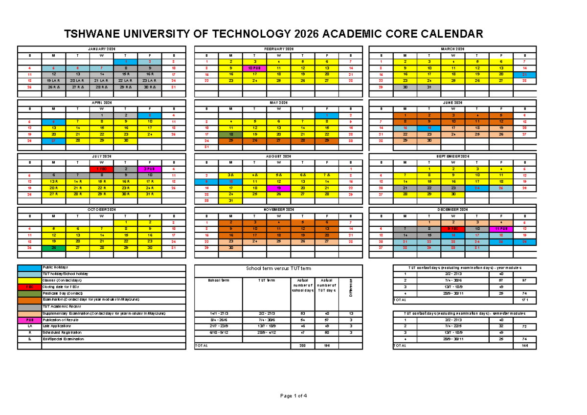 TUT 2026 Academic Core Calendar: Key Dates & Events - Studocu