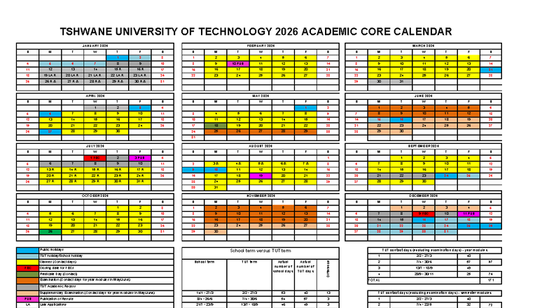 TUT 2026 Academic Core Calendar: Key Dates & Events - Studocu