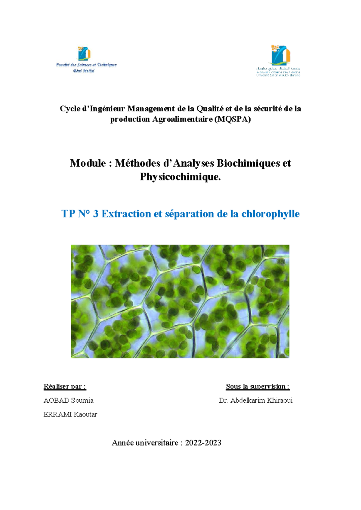 TP N° 3 - Extraction et Chromatographie de la Chlorophylle (MQSPA ...