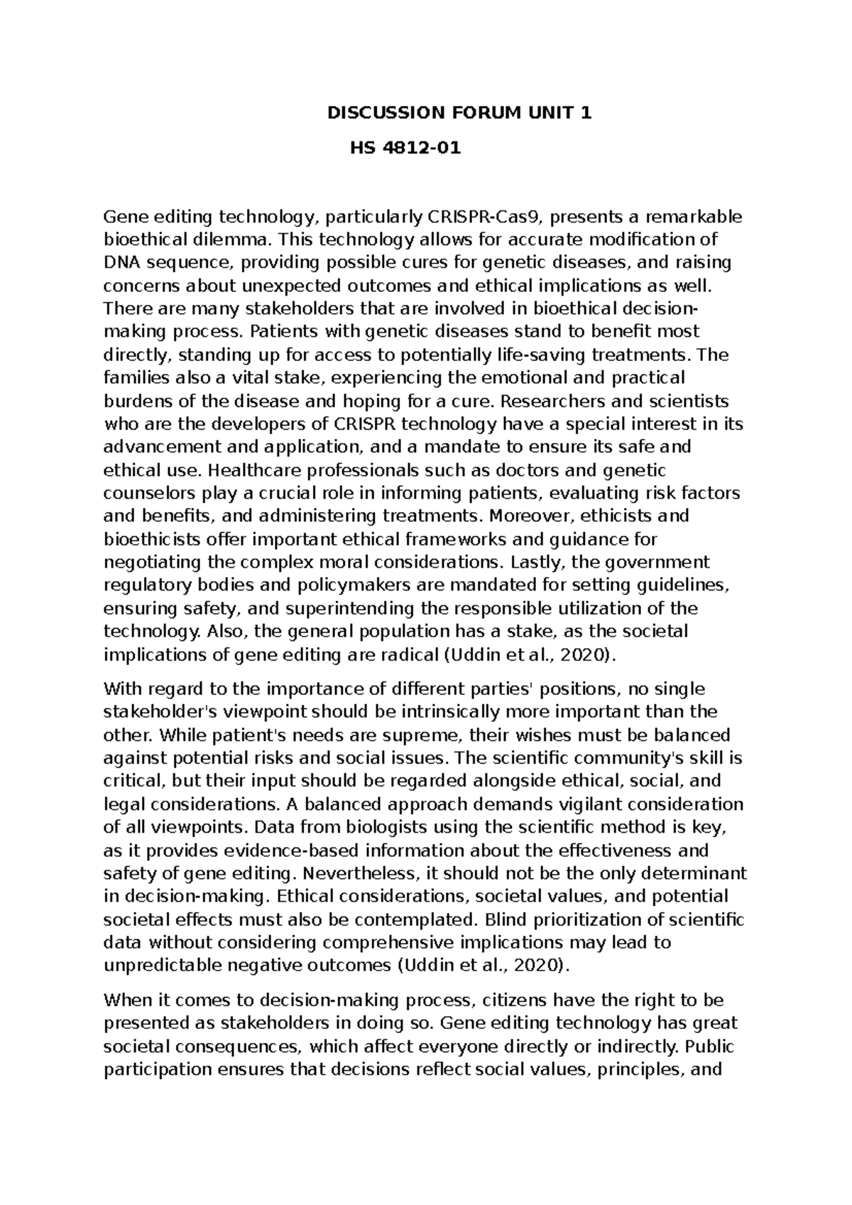 Bioethics Discussion: Gene Editing Technology & Stakeholder ...