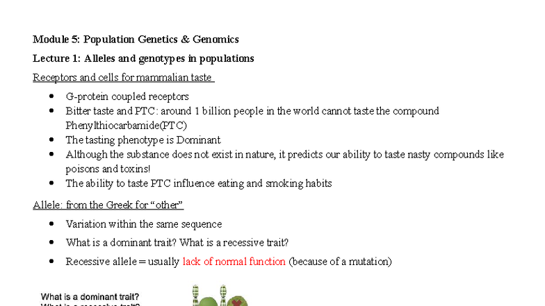 Module 5: Population Genetics & Genomics Lecture 1-3 Notes - Studocu