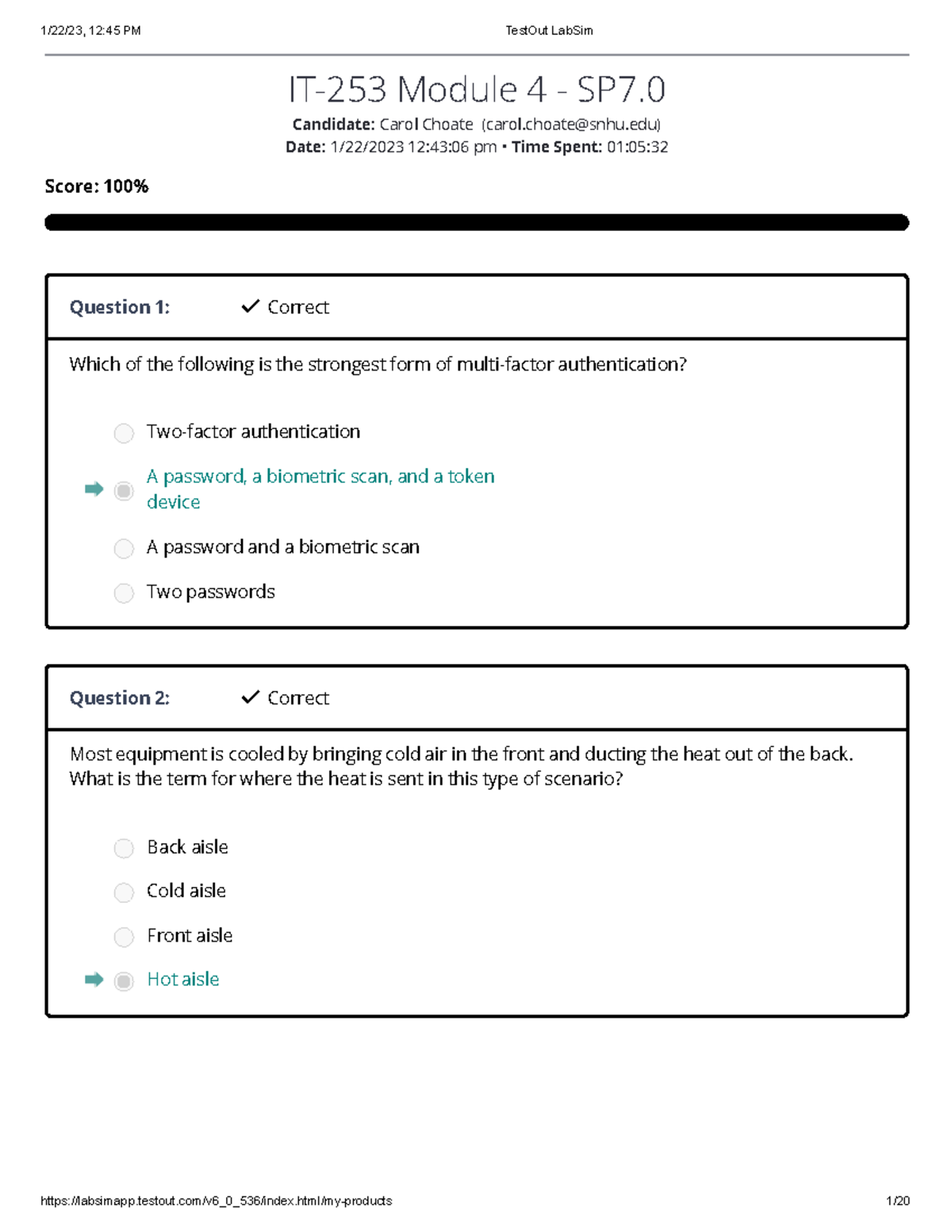 IT-253 Module 4 - SP7 - Tests - IT-253 Module 4 - SP7. Candidate: Carol ...