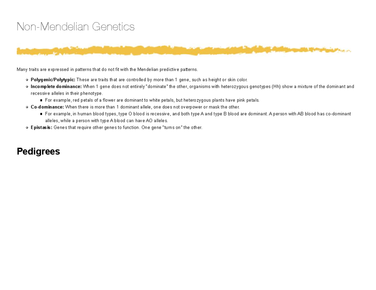 Non-Mendelian Genetics Overview: Ohio Biology Assessments (007) - Studocu