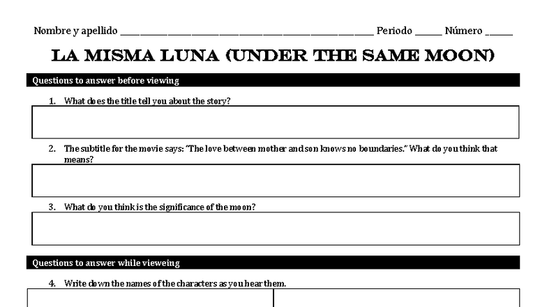 Guided Notes for La Misma Luna (Under the Same Moon) Questions - Studocu