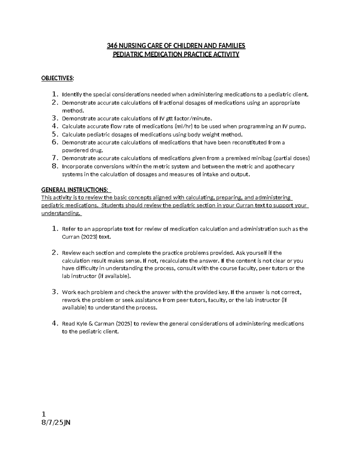 Pediatric Medication Practice Activity (346 NURSING) - Studocu