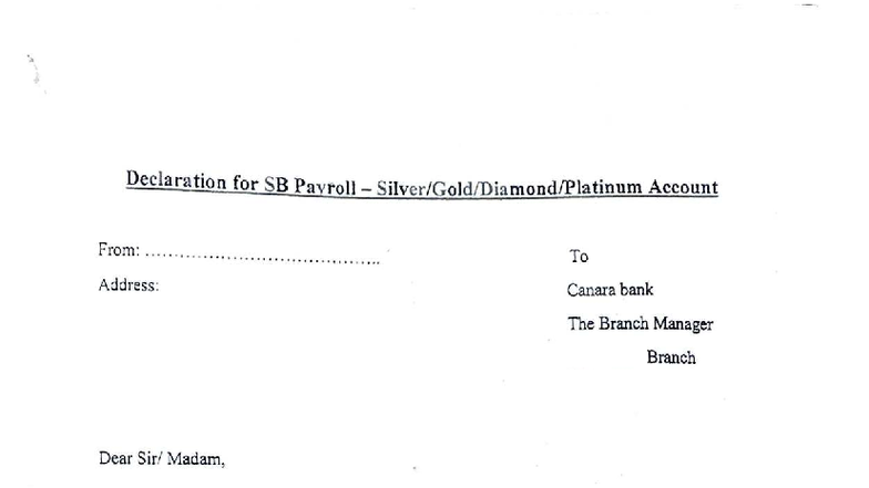 Request for SB Account Conversion to Salary Account - Canara Bank - Studocu