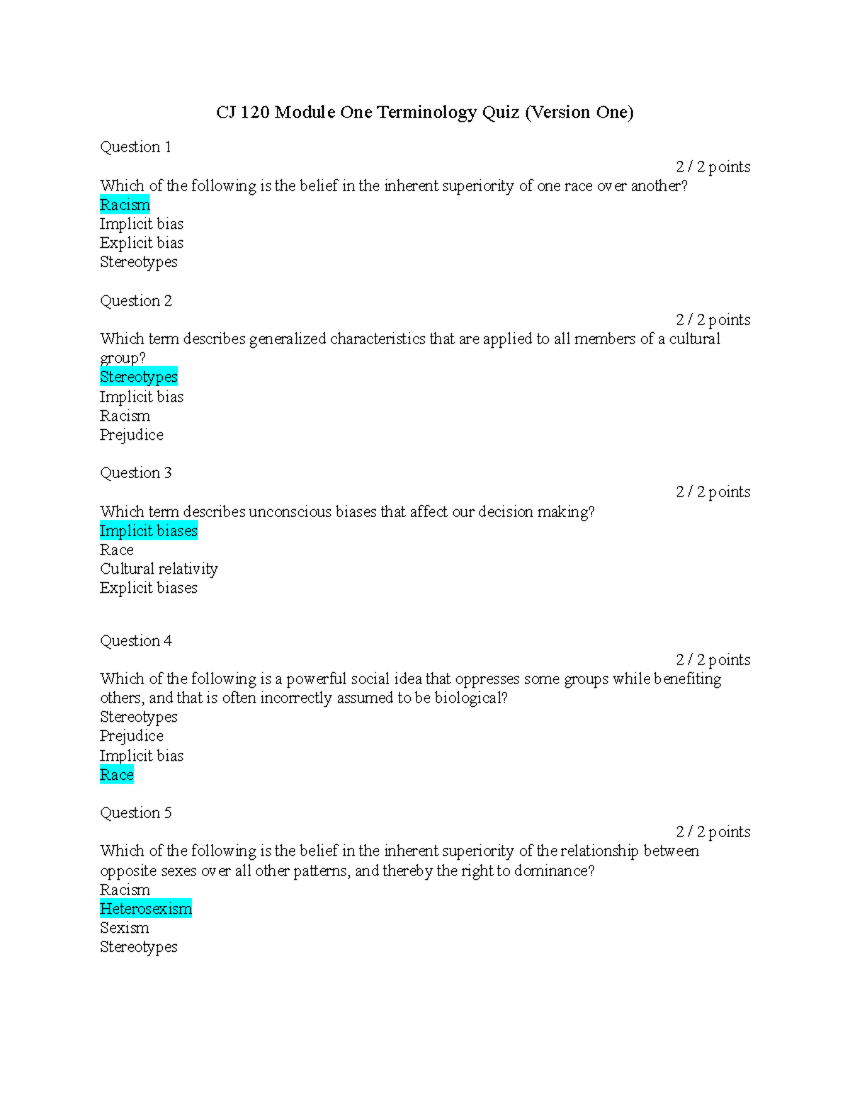 CJ 120 Terminology Quiz (Version One) copy - CJ 120 Module One ...