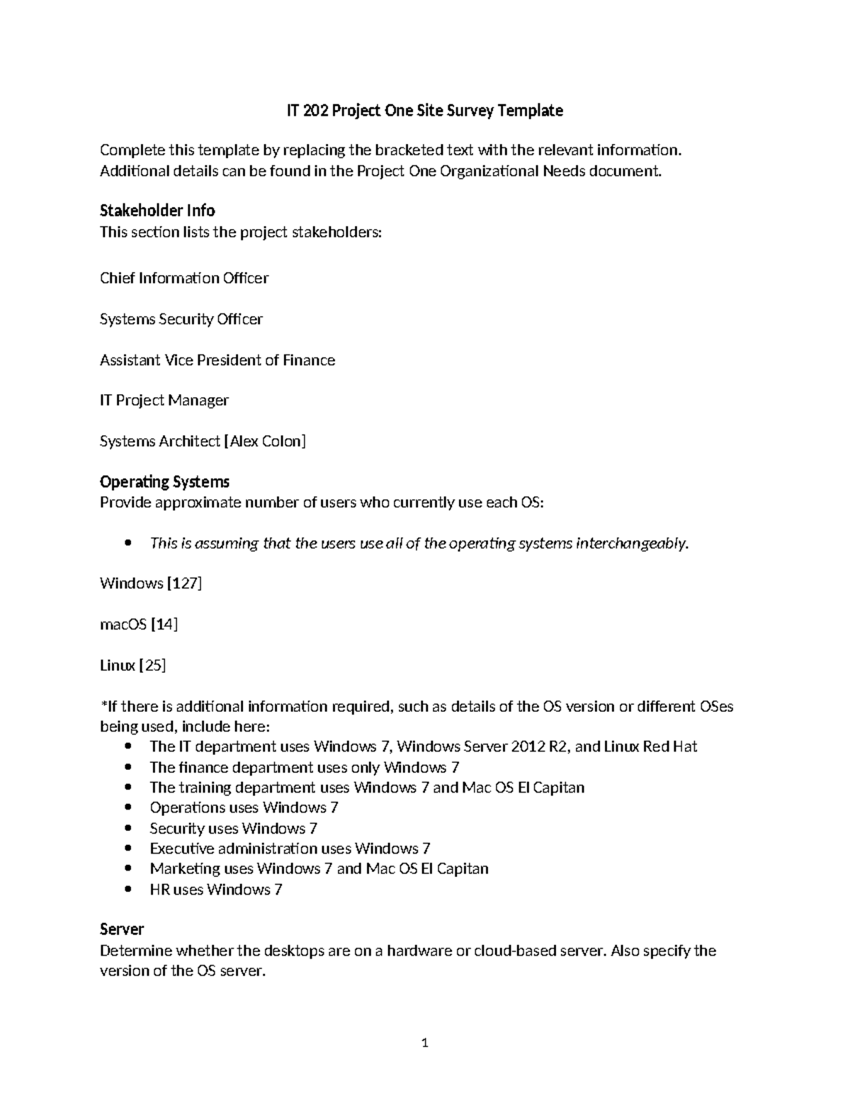 IT 202 Project One Site Survey Template and Guidelines - Studocu
