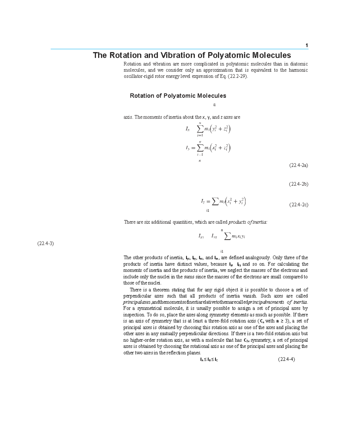 The Rotation and Vibration of Polyatomic Molecules - (22-29). Rotation ...