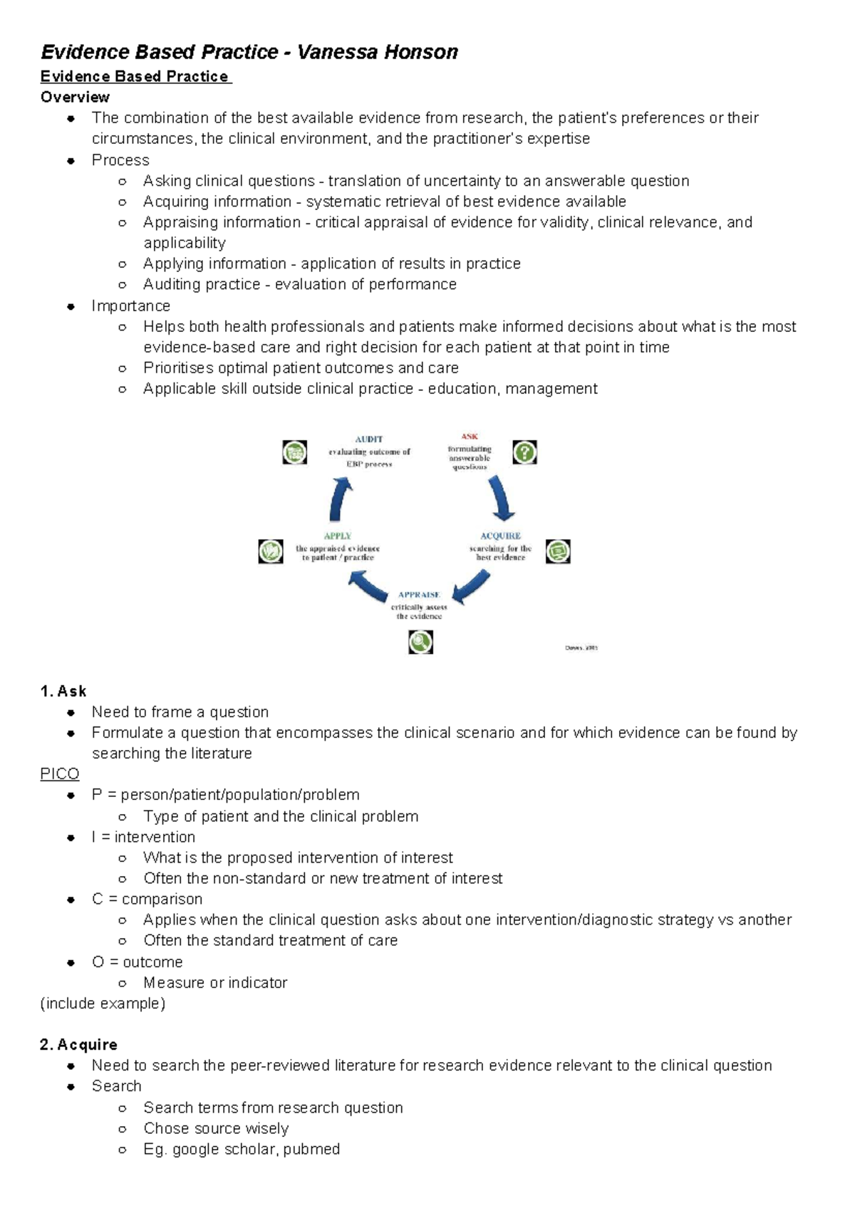 Visn1101 Evidence Based Practice: A Comprehensive Overview - Studocu