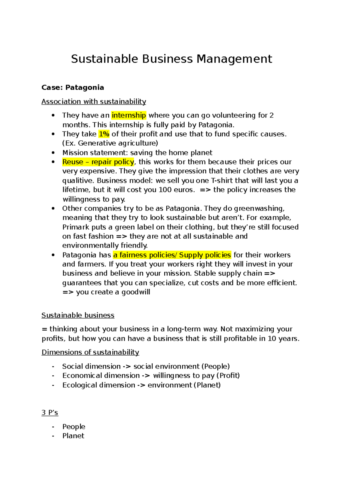 Sustainable Business Management Case Study: Patagonia's Approach to CSR - Studocu