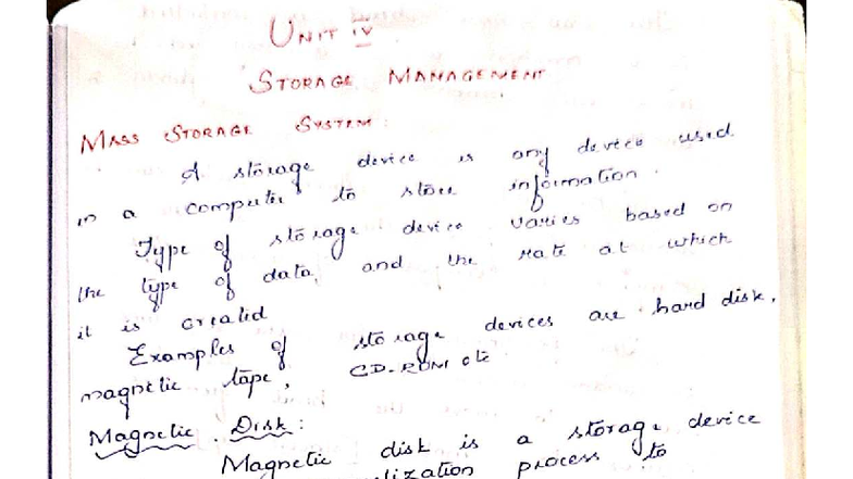 CS3451 Unit IV: Storage Management in Mass Storage Systems - Studocu