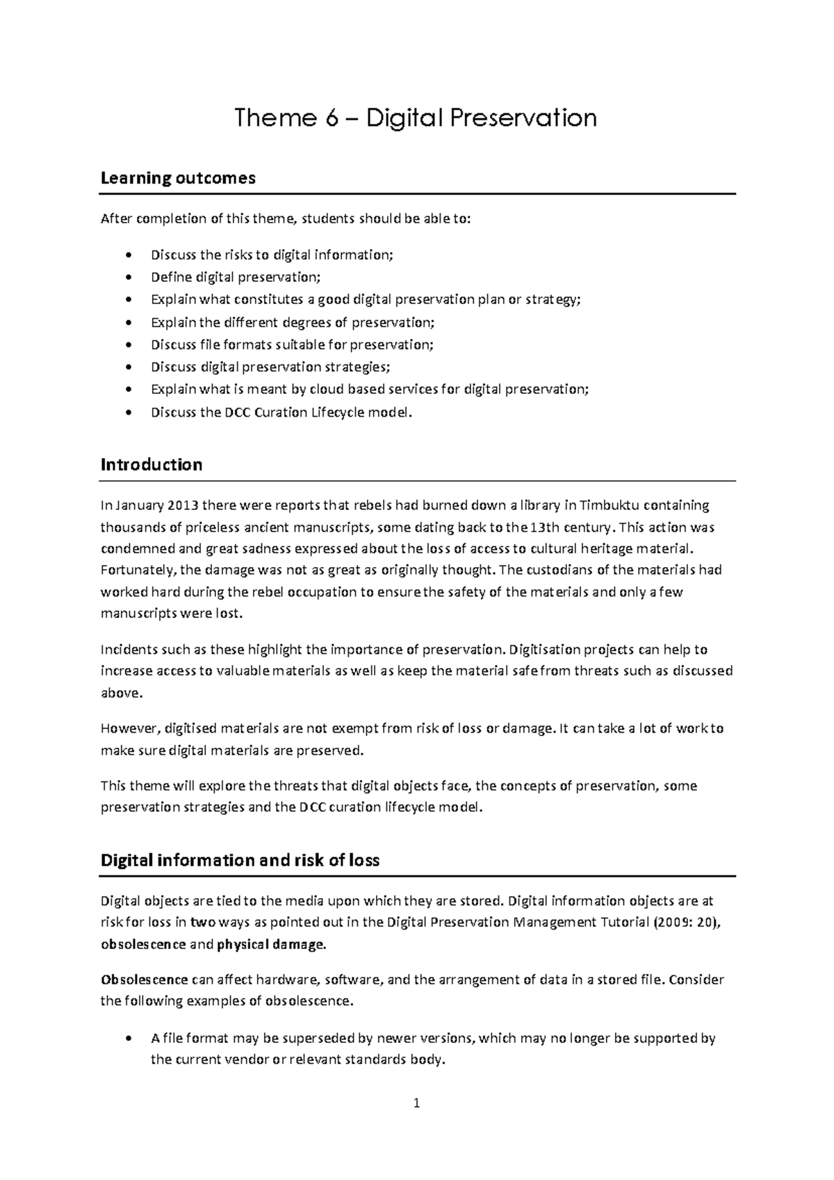 Digital Preservation Strategies & DCC Curation Lifecycle Model (Theme 6 ...