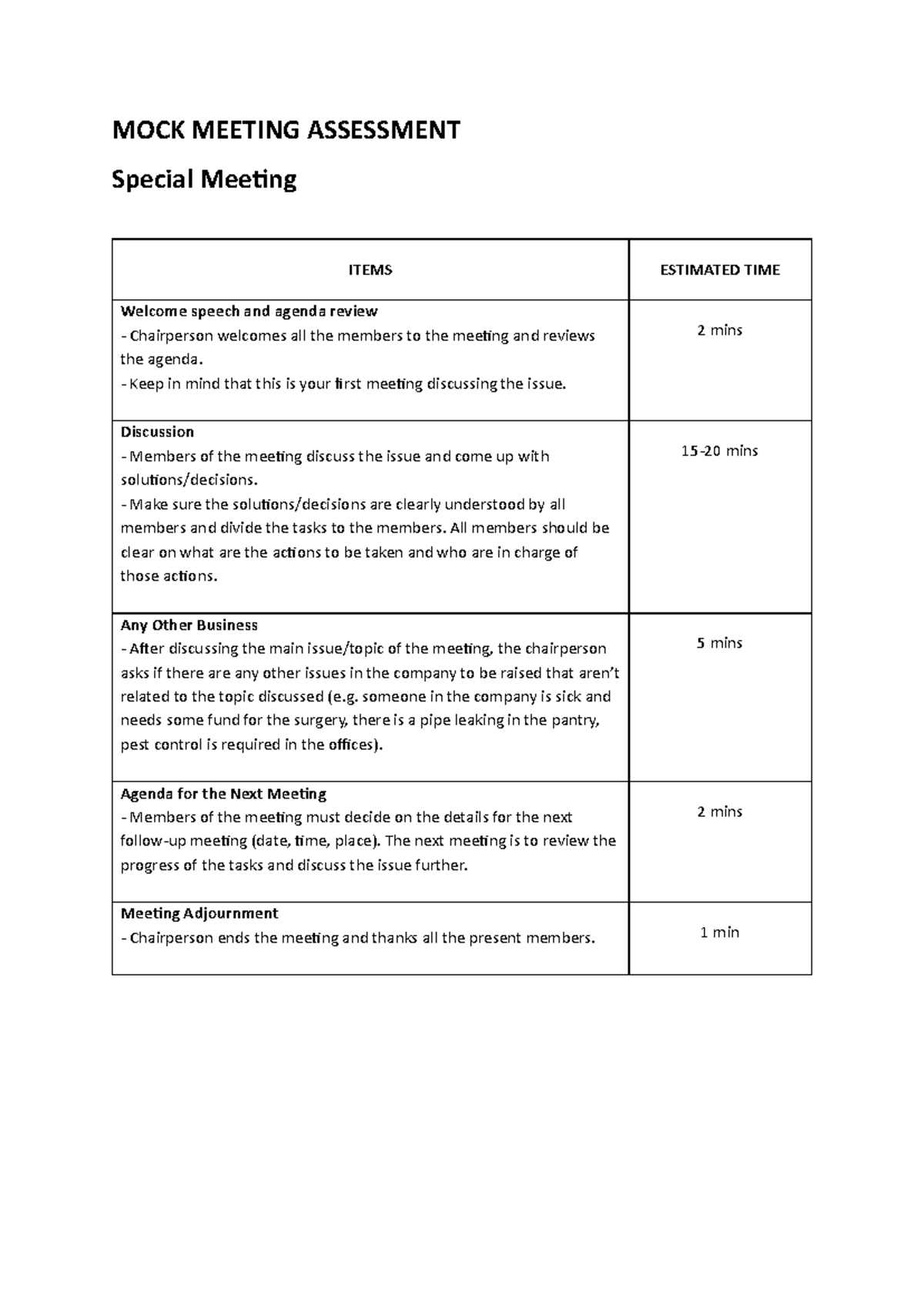 MOCK Meeting Assessment Flow: Guidelines and Structure - Studocu