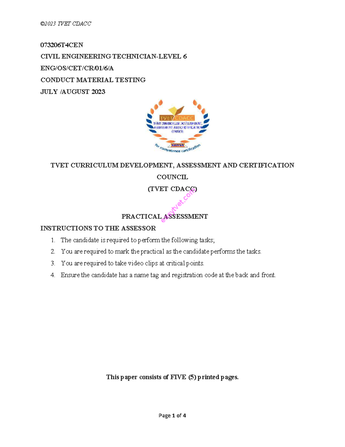 ENGINEERING STRUCTURES - 073206T4CEN CIVIL ENGINEERING TECHNICIAN-LEVEL ...
