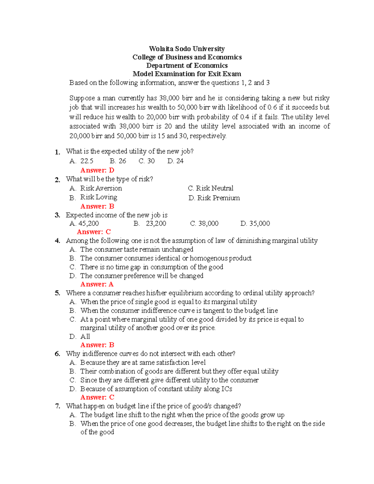 Economics Department Model Exam Questions & Answers (Final Exam) - Studocu