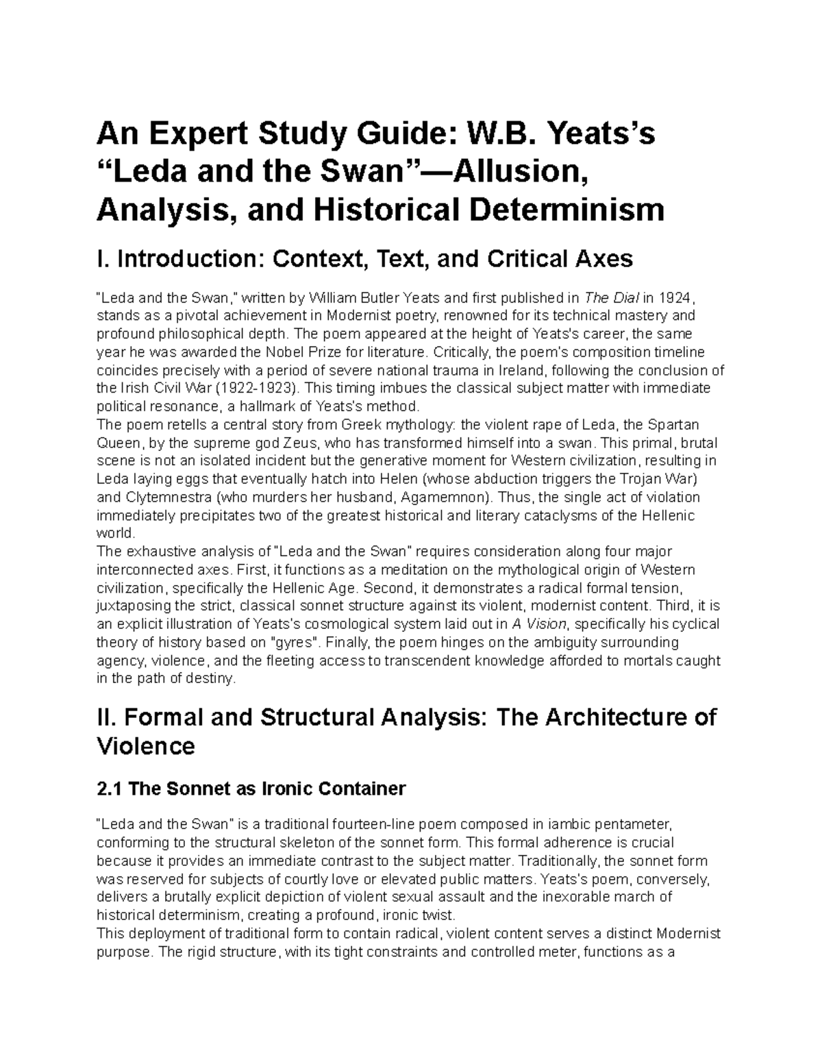 Yeats's Leda and the Swan: A Comprehensive Study Guide (ENG 4191) - Studocu