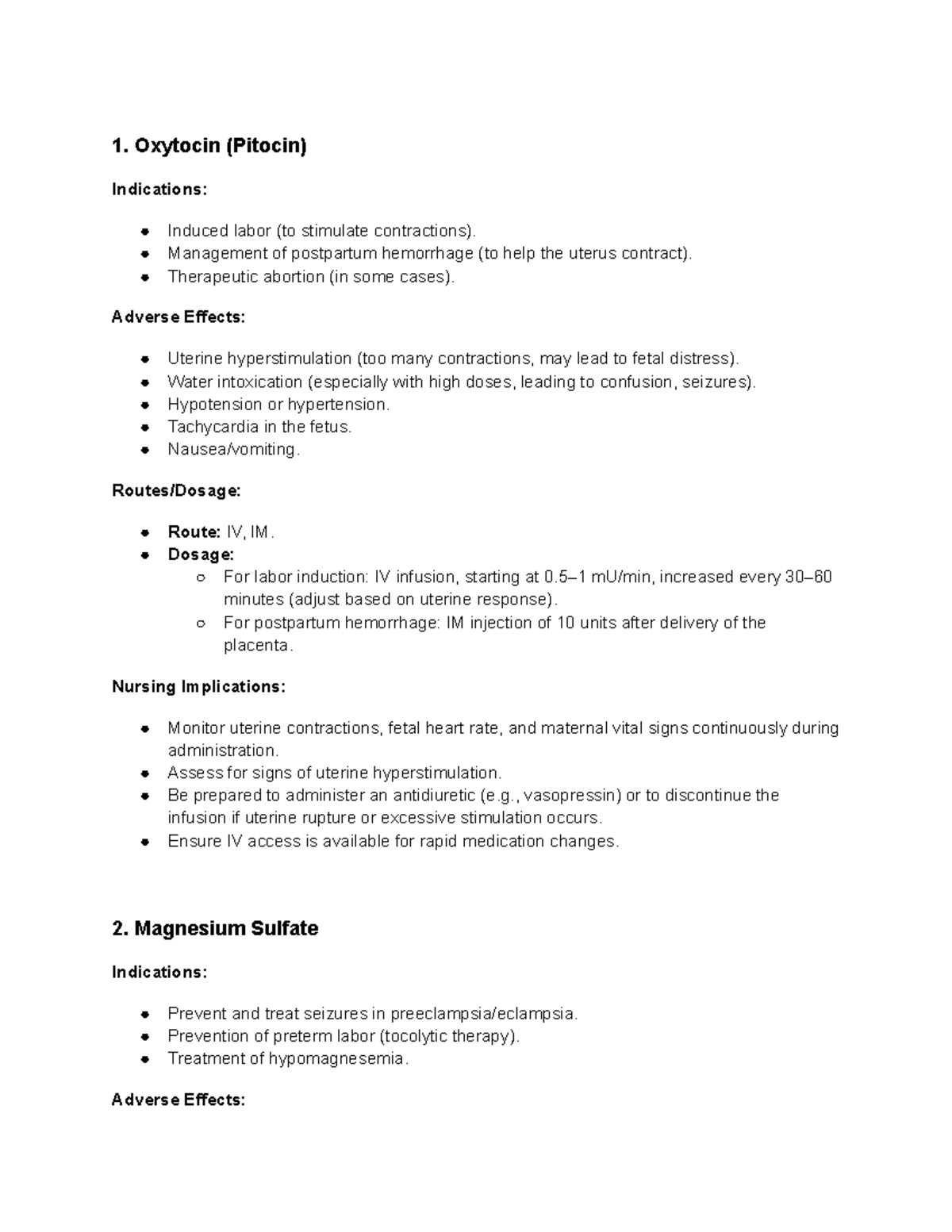 NUR211 Spring '24 Unit 1 Meds - Obstetric Medications Summary - Studocu