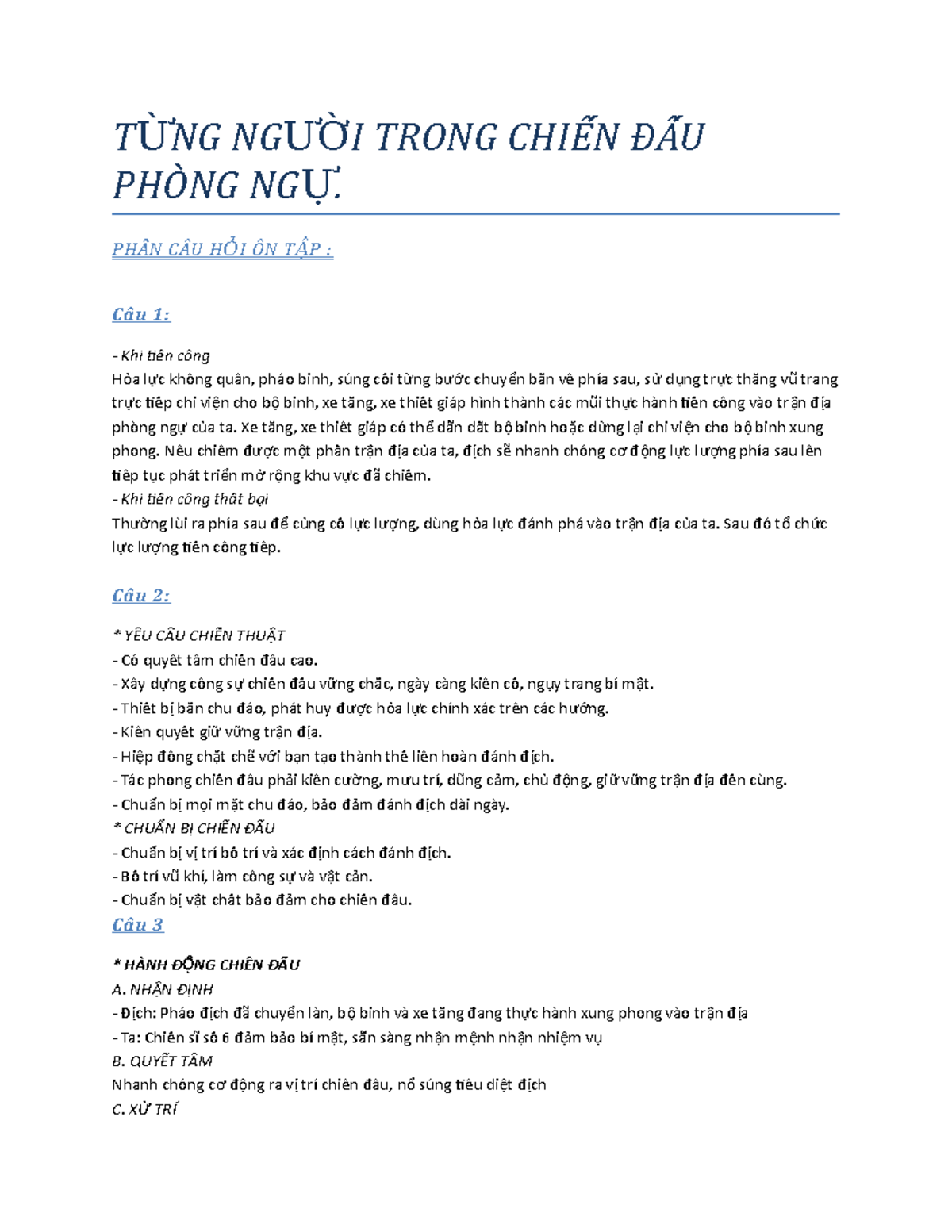 TỪNG NGƯỜI Trong CHIẾN ĐẤU Phòng NGỰ - T NG NG I TRONG CHIẾẾN ĐẤẾU Ừ ƯỜ PHÒNG NG. Ự PHẤẦN CẤU H ...