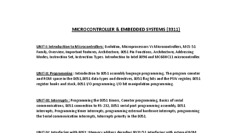 MICROCONTROLLER EMBEDDED SYSTEMS (3311) Syllabus Overview and Key Topics - Studocu