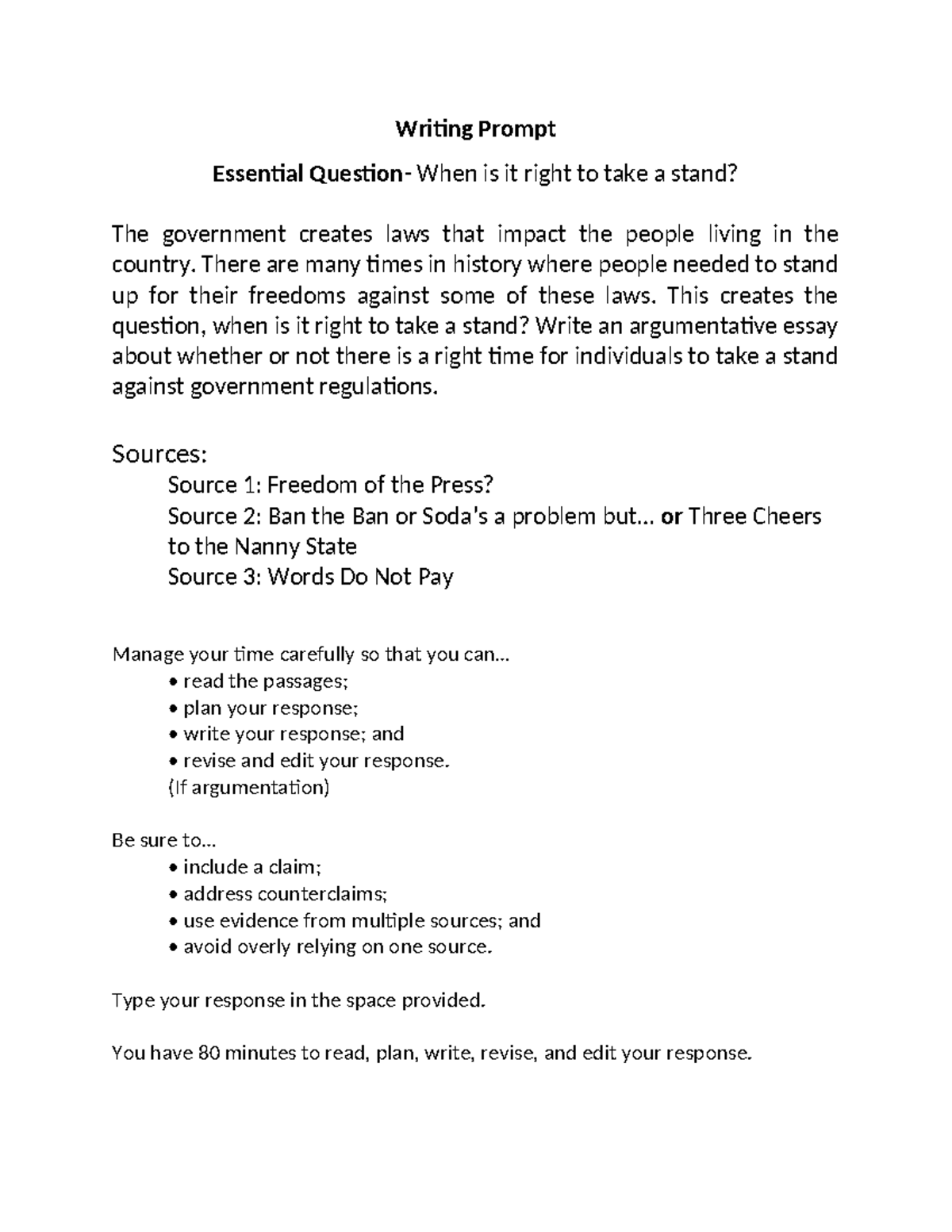 8th Grade Argumentative Essay Prompt on Taking a Stand - Studocu