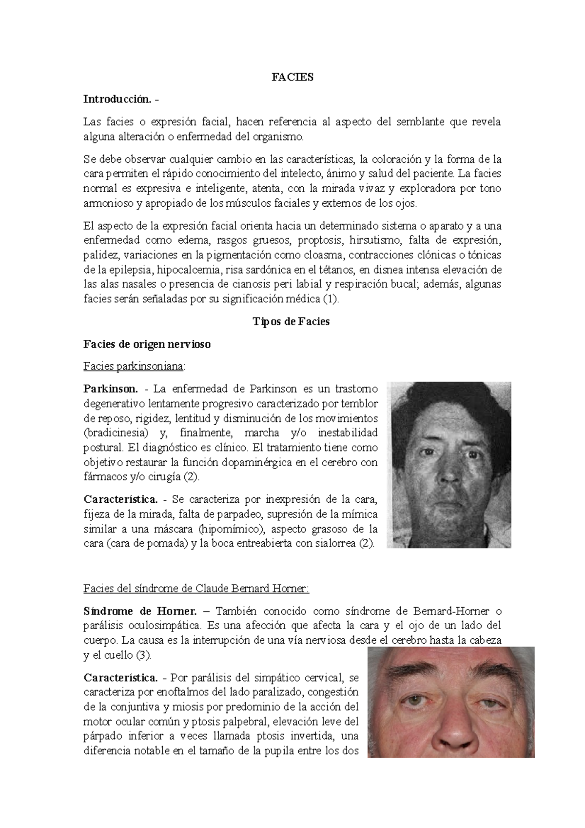 Facies Médicas y su Significado en el Diagnóstico Clínico - Studocu