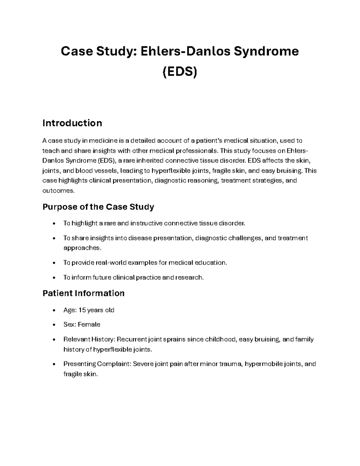 Case Study: Ehlers-Danlos Syndrome (EDS) Overview and Insights - Studocu
