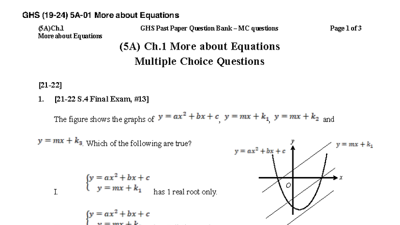 GHS 5A Final Exam Question Bank: More About Equations - Studocu