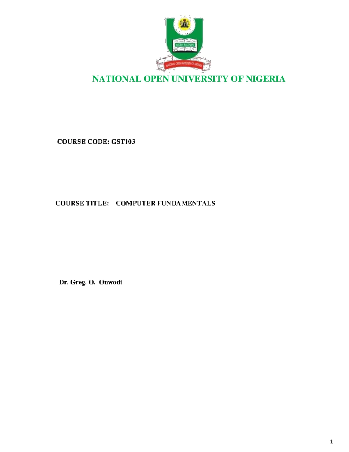 Gst 103 computer fundamentals - Studocu