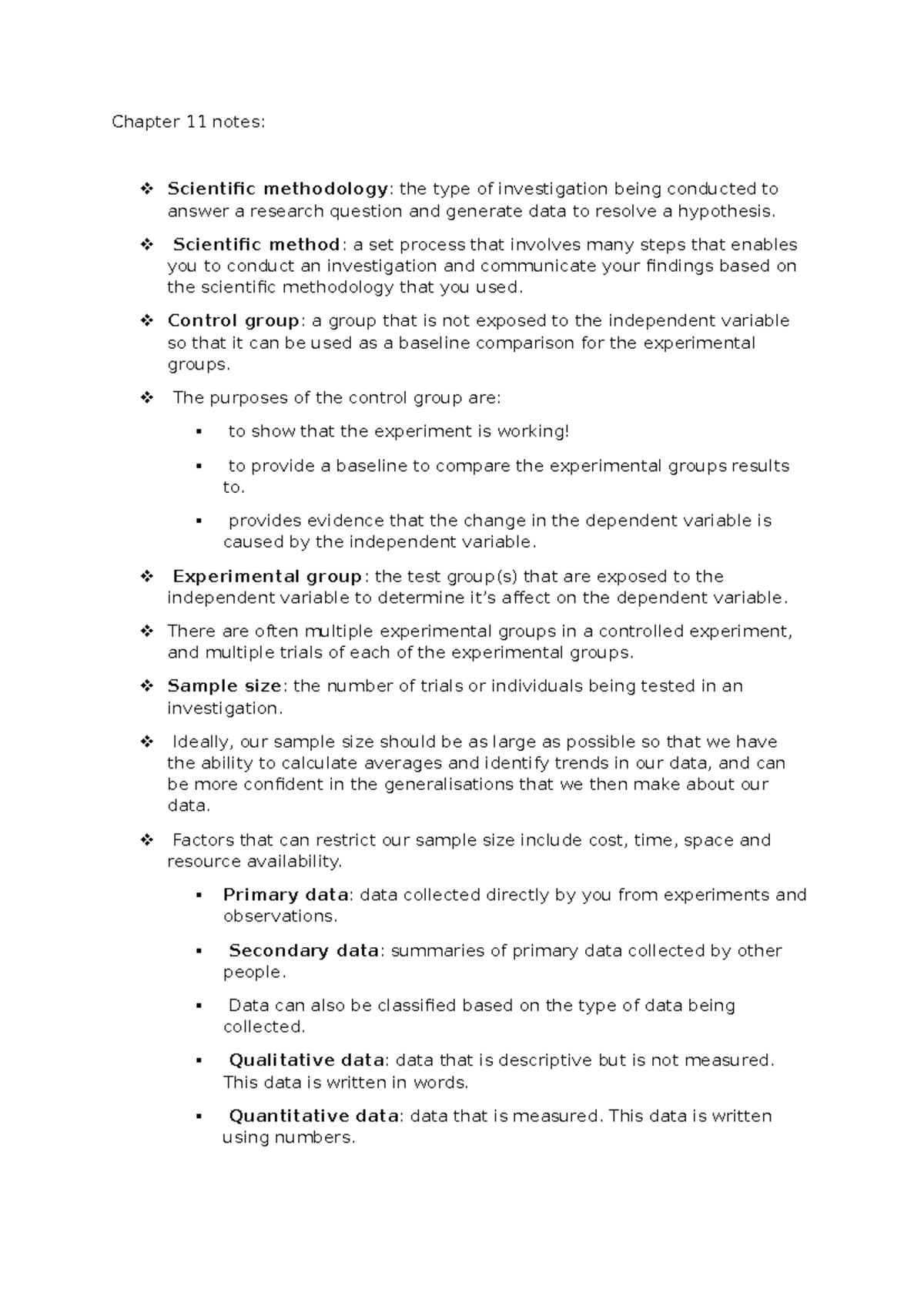 Chapter 11 Notes: Scientific Methodology & Investigation Techniques ...