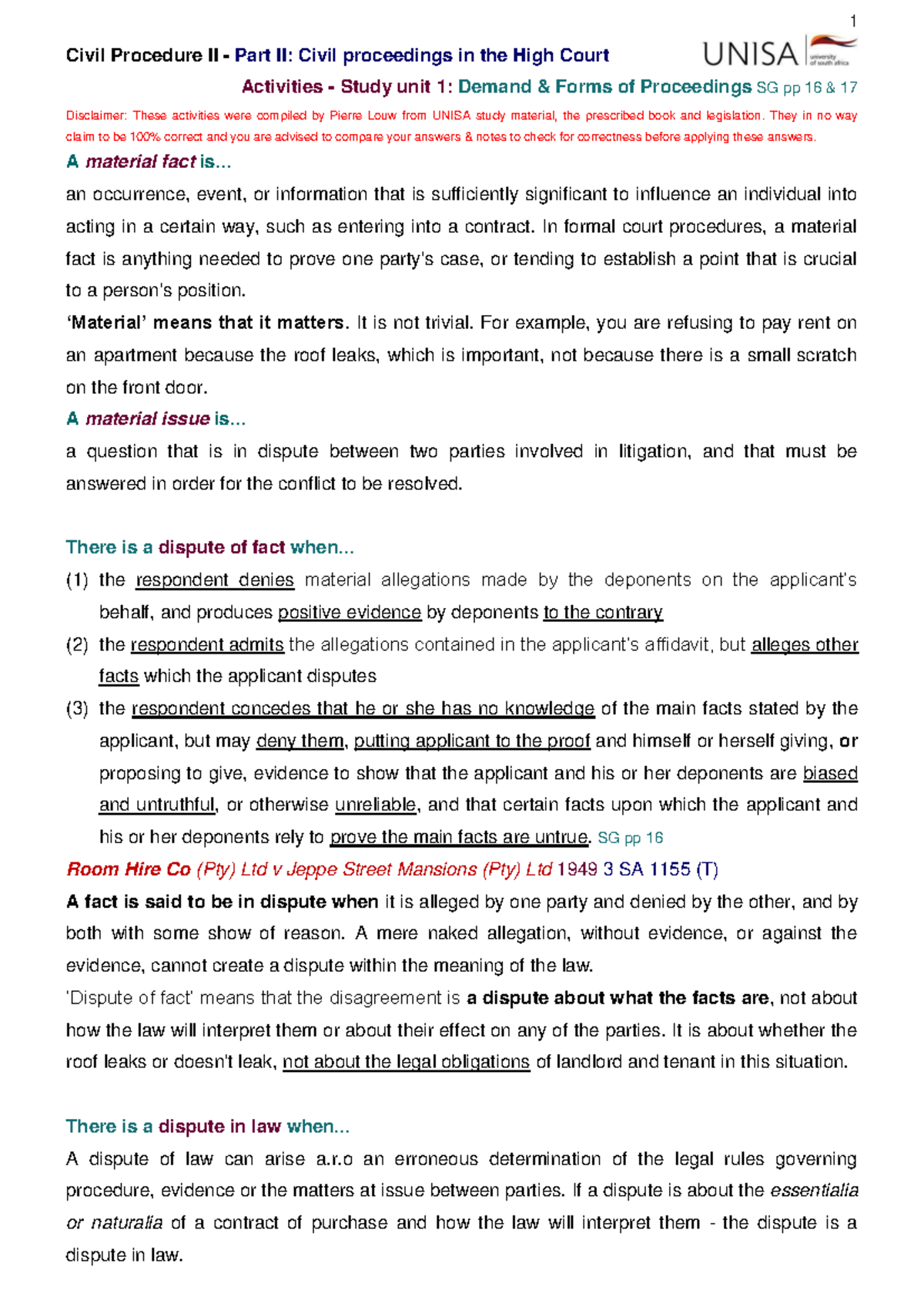 Civil - for revision purposes - Civil Procedure II - Part II: Civil ...