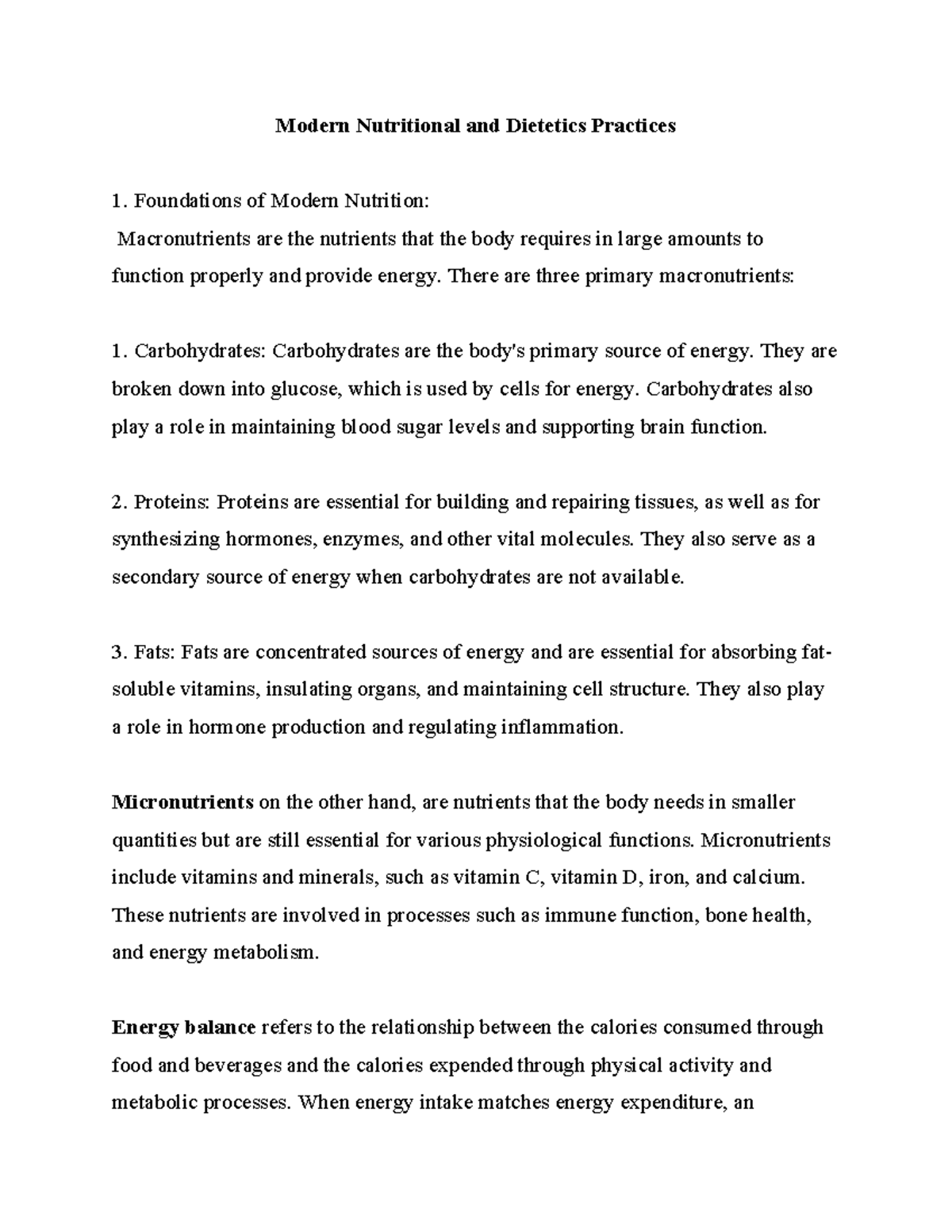 Modern Nutritional and Dietetics Practices 1: Macronutrients and Health ...