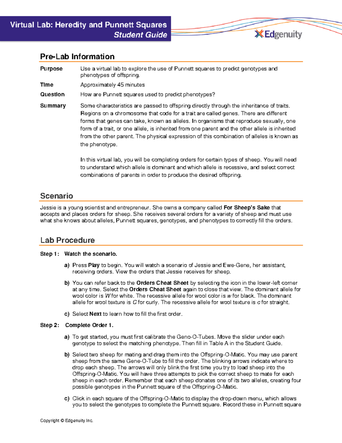 Virtual Lab Guide: Heredity & Punnett Squares Overview - Studocu