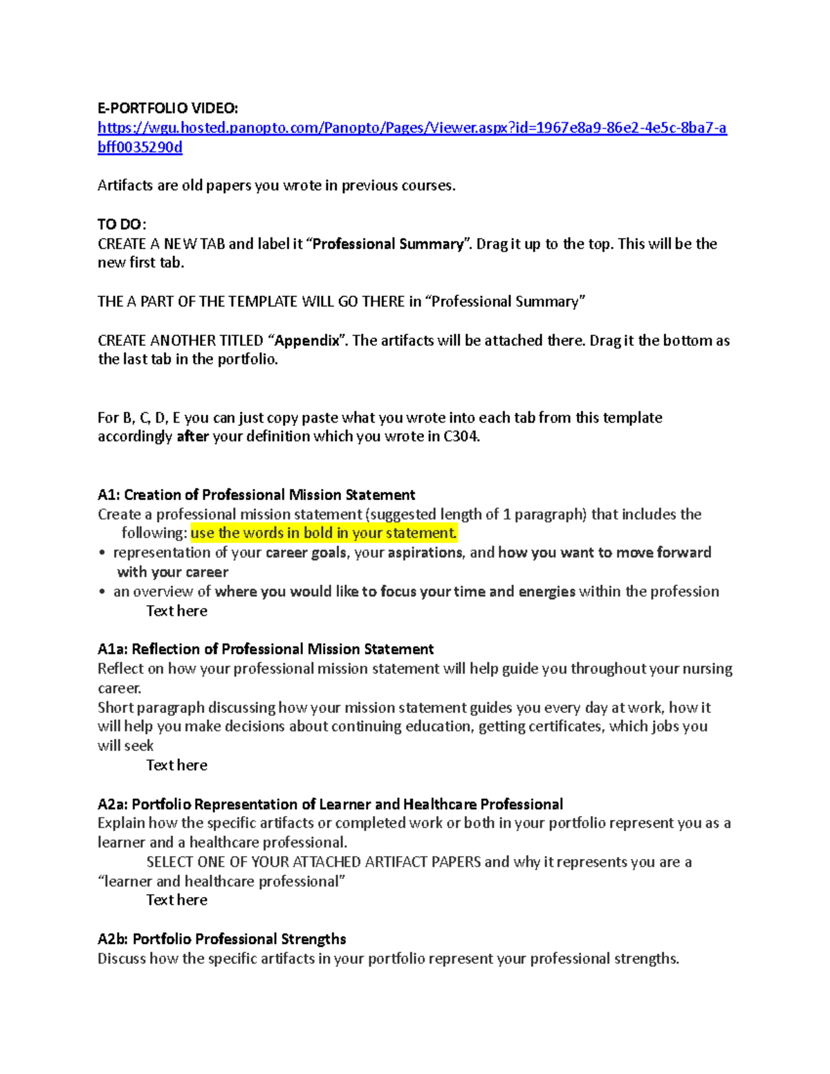 C493 E-Portfolio Template & Guidelines for Professional Summary - Studocu