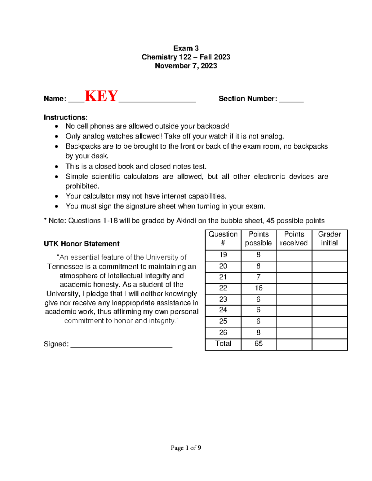Chem 122 Exam 3 Study Key - Fall 2023 [10527] - Studocu