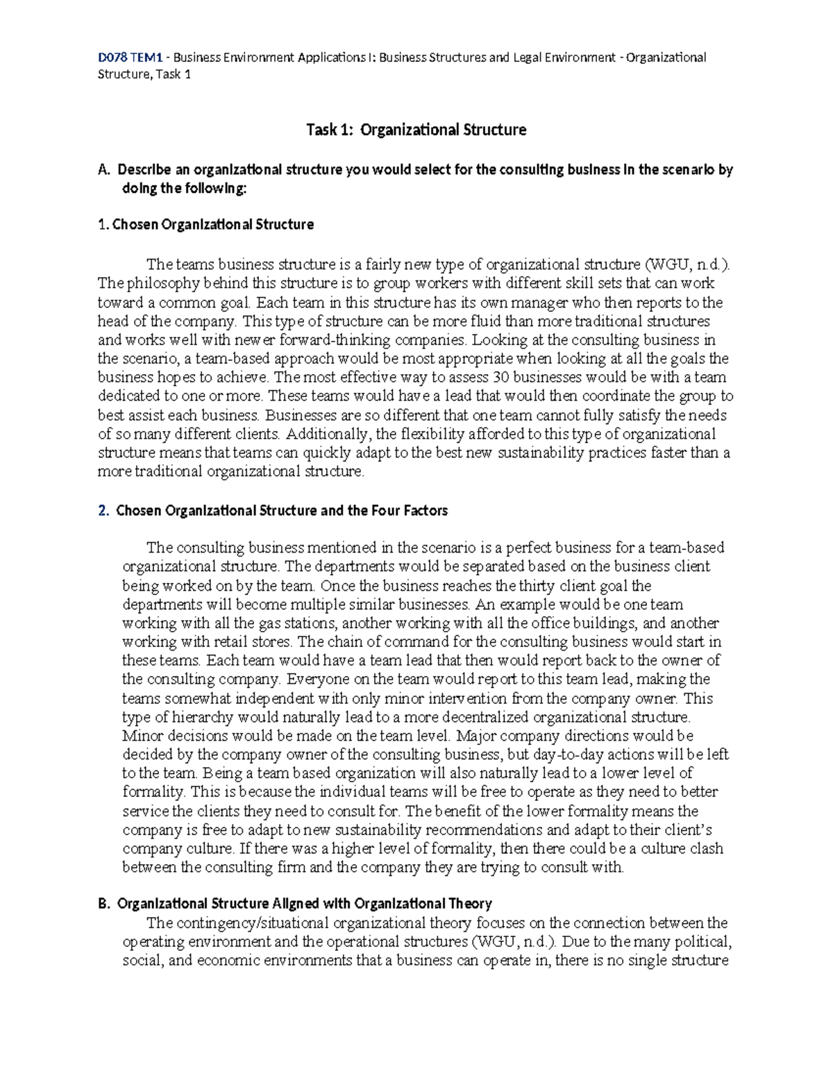 D078 - Task 1 - D078 task 1 passed first try - D078 TEM1 - Business Environment Applications I ...