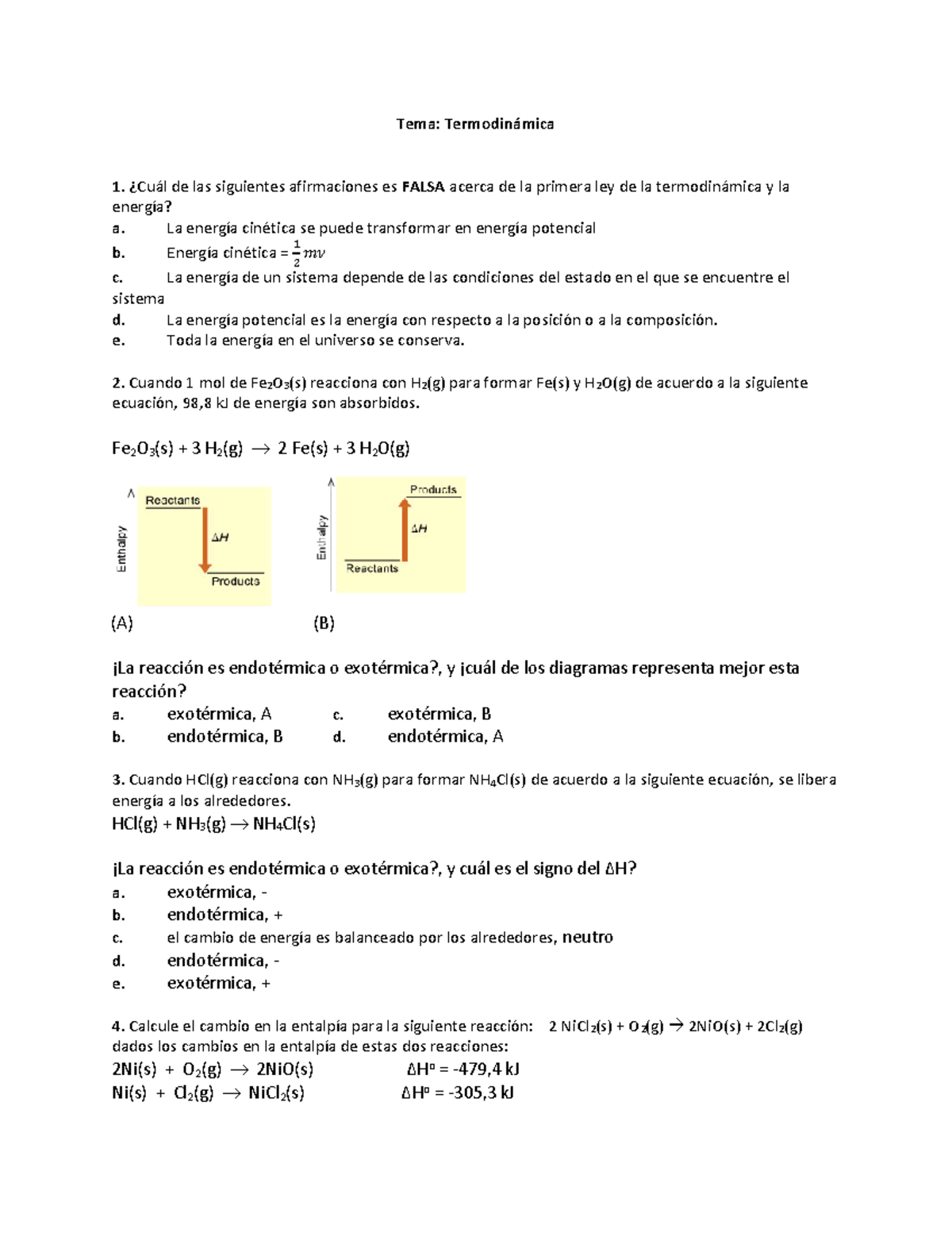 Preguntas y Ejercicios de Termodinámica - Curso de Física 101 - Studocu